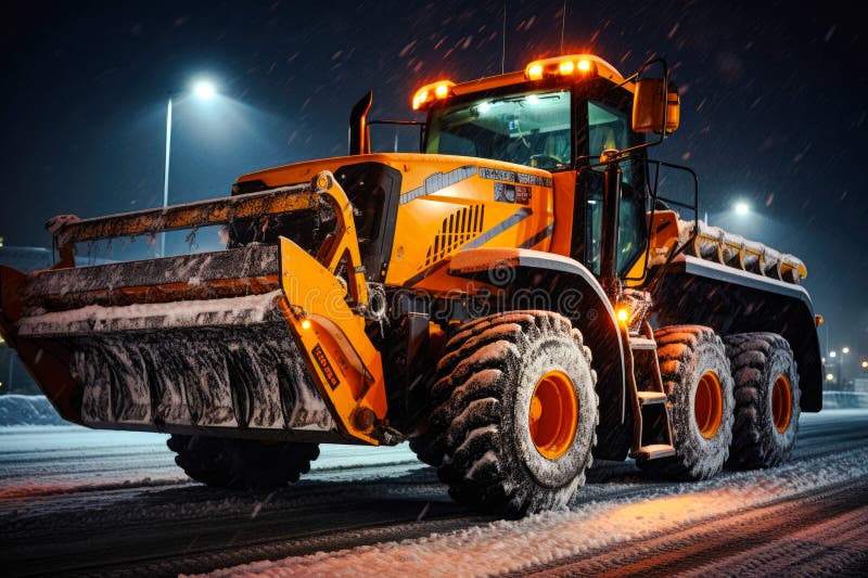 Snow Plow on a Snowy Winters Road at Night Stock Illustration ...