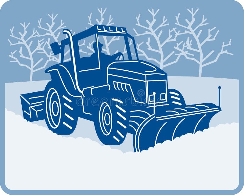 Snow plow tractor plowing stock illustration. Illustration of blue ...