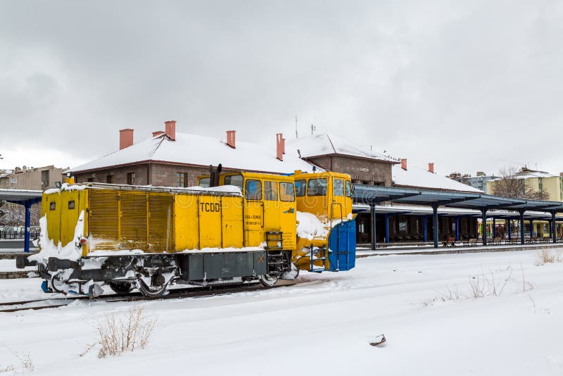 Snow Plow Old Train in Front of Erzurum Train Station Platform in ...