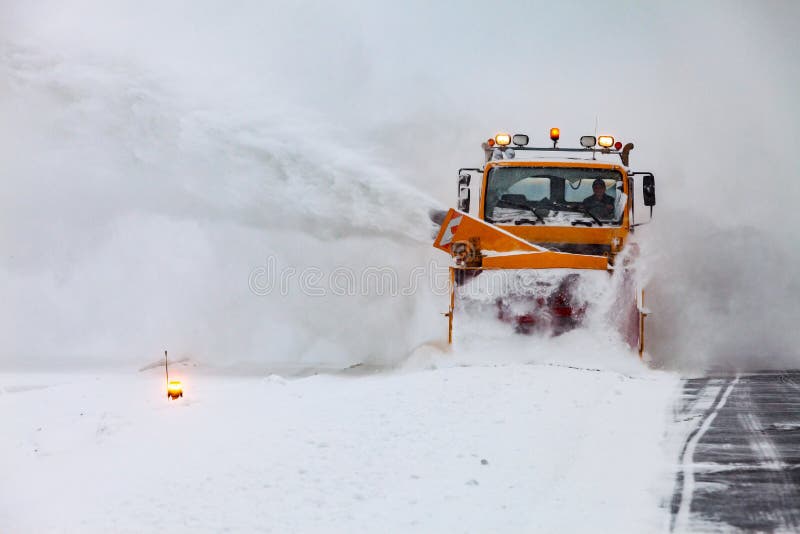 Snow Plows on the Runway in a Snowstorm Stock Image - Image of climate ...