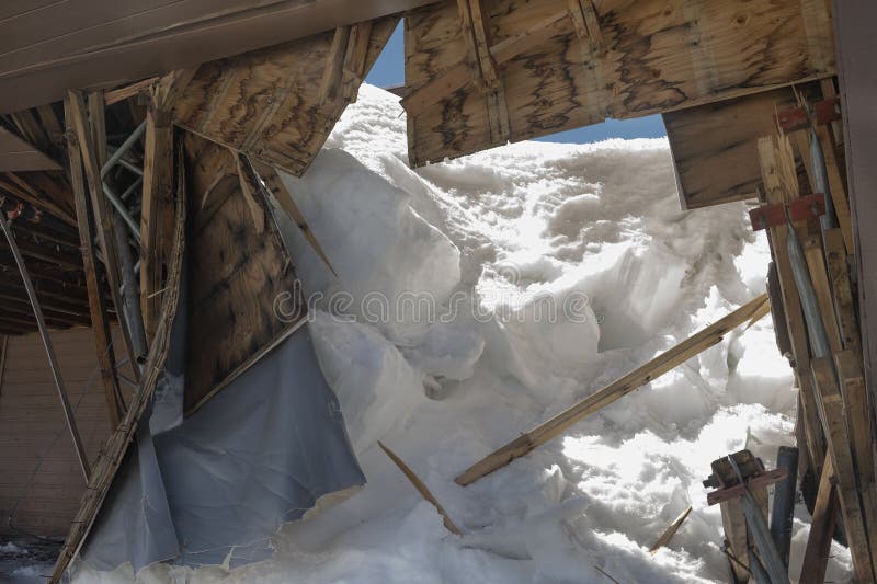 Heavy Snow Construction Damage Stock Image - Image of winter, snow ...