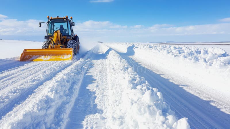 Snow Pusher Clearing a Wide Path through Deep Snow on a Winter Day ...