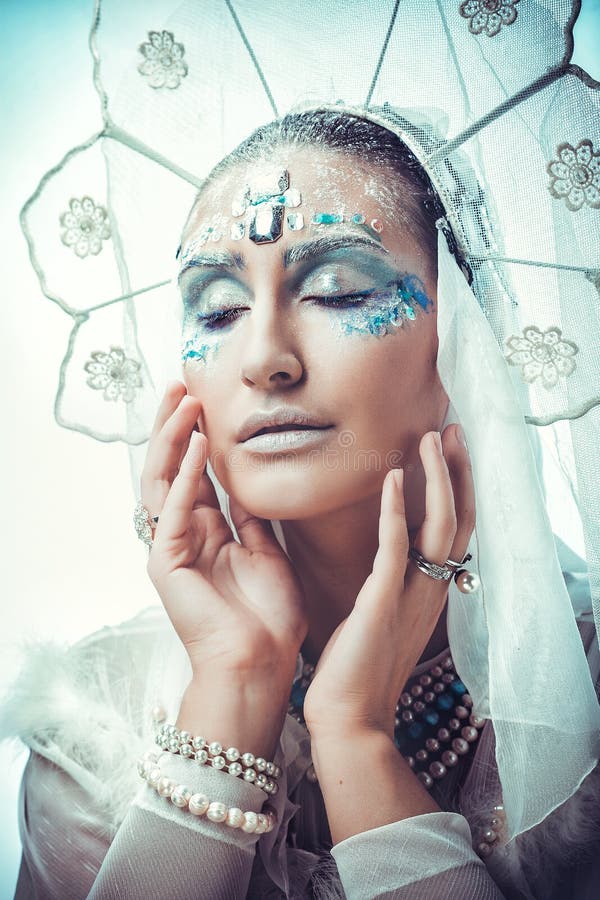 Snow Queen Over White Background Stock Photo - Image of diamond, blue ...