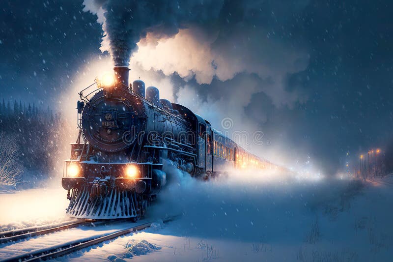 Snow Railway in Forest and Polar Express Train Stock Illustration ...