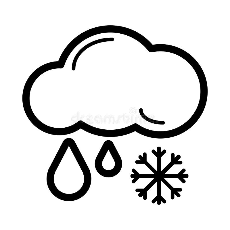 Snow with Rain Vector Icon. Black and White Weather Illustration Stock ...