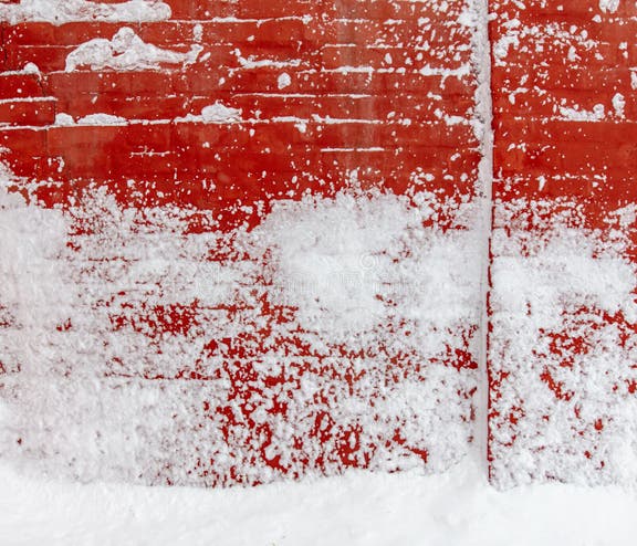 Snow on a Red Brick Wall As Background Stock Image - Image of ...