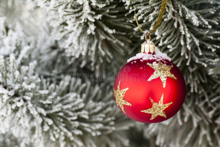 Snow on Red Christmas Bauble Stock Image - Image of detail, decorate ...