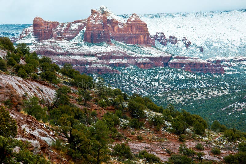 Snow and Red Rocks Sedona stock image. Image of sedona - 12895219