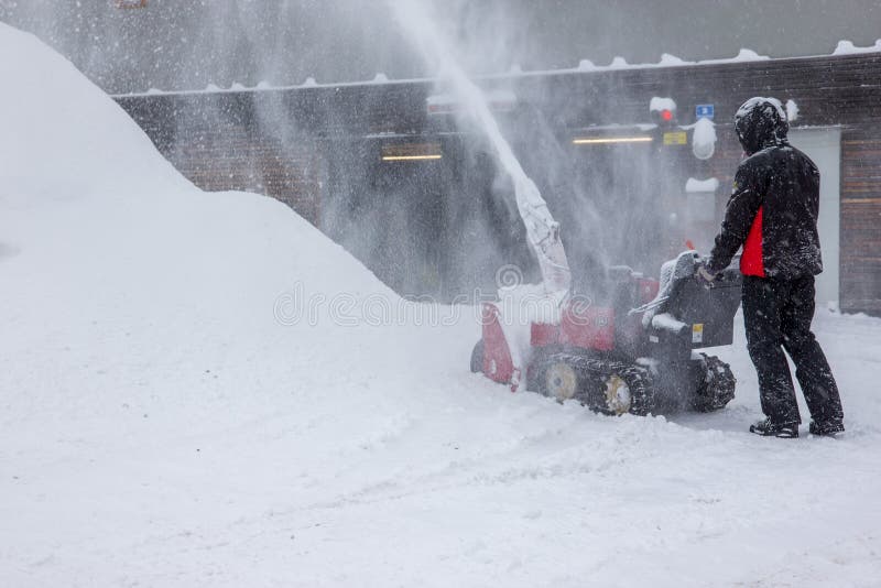 Snow Removal with a Snow Blower Stock Photo - Image of frozen ...