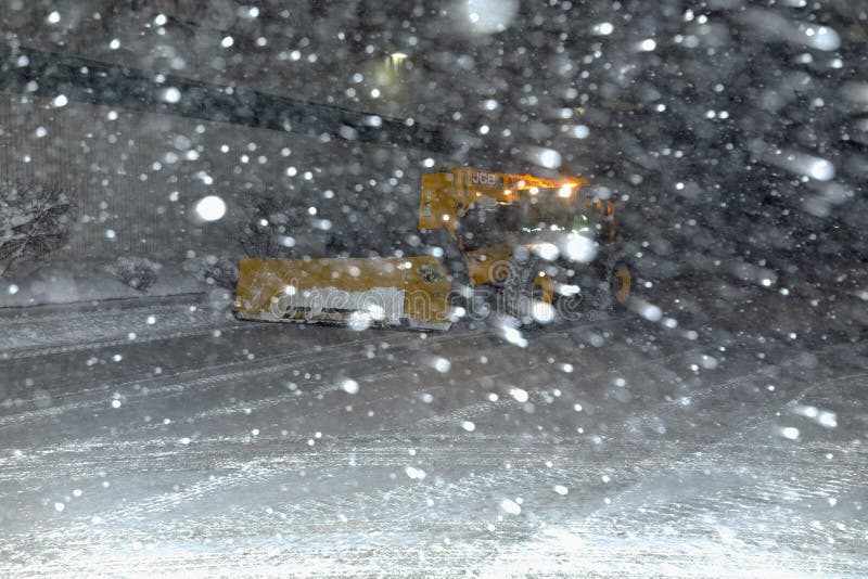 Snow Removal during Heavy Snowfall at Night Editorial Stock Image ...