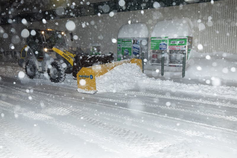Snow Removal during Heavy Snowfall at Night Editorial Image - Image of ...