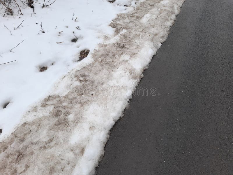 Snow Removal with Salt Brine, Dirty Snow on the Roadside Stock Image ...