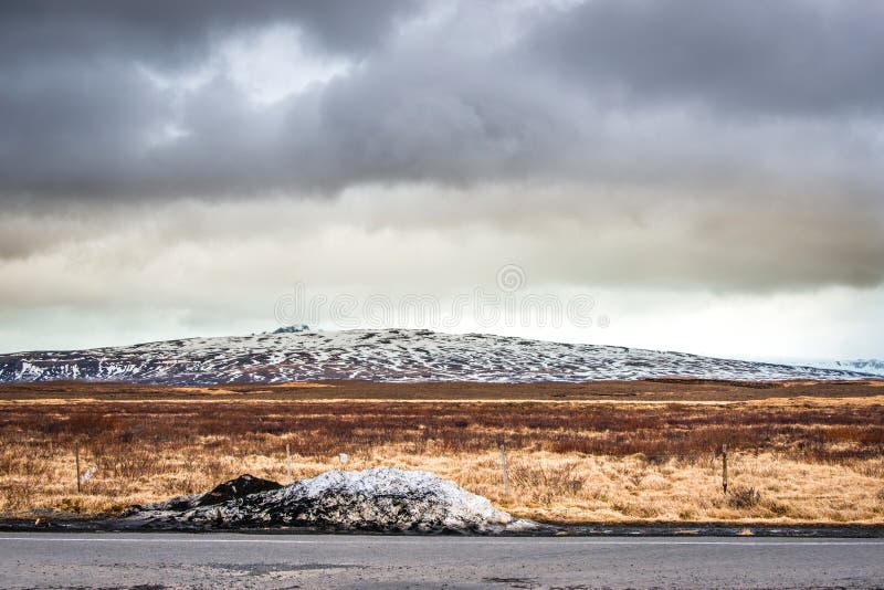 Snow by a Road in Dramatic Scenery Stock Image - Image of countryside ...
