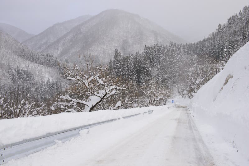 Snow Road on Mountain at Japan Stock Photo - Image of horizontal ...