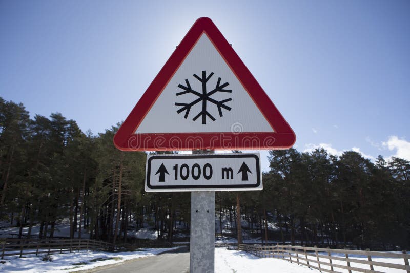 Snow Road Sign on a Local Mountain Road Stock Photo - Image of danger ...