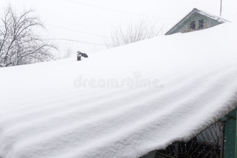 Snow On The Roof Of The House Against The Blue Sky Stock Photo - Image ...
