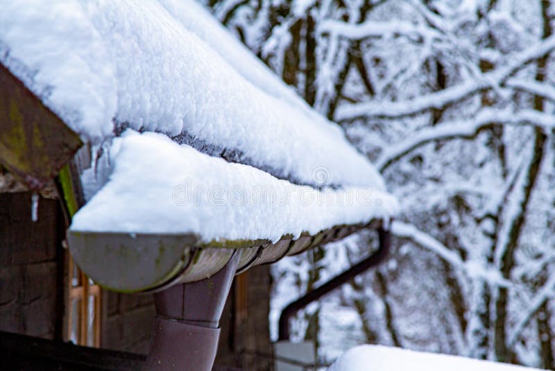 Snow on the Roof and in the Gutter. Stock Photo - Image of covered ...