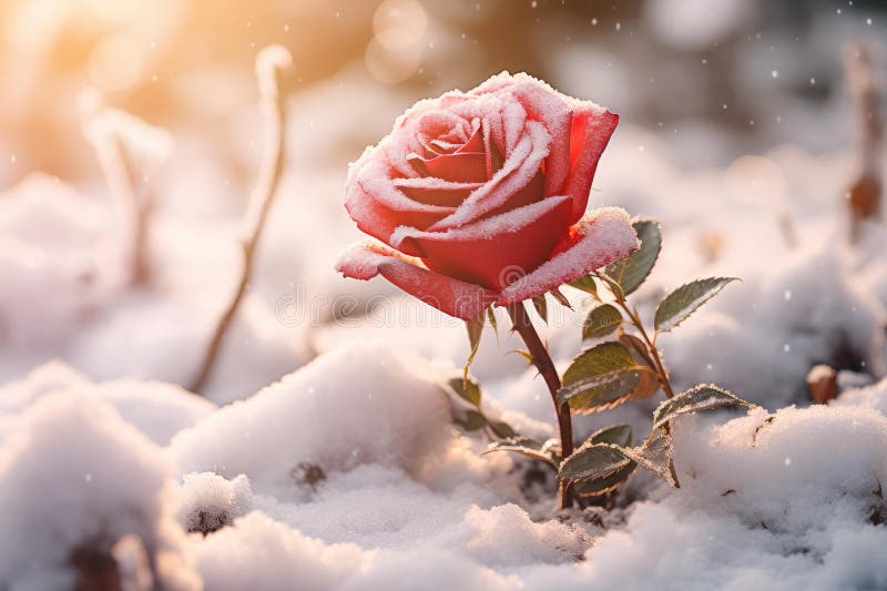 Snow Rose Garden. Generate Ai Stock Illustration - Illustration of love ...