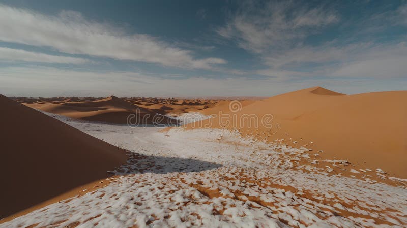 Snow in the Sahara desert. stock illustration. Illustration of desert - 340454176