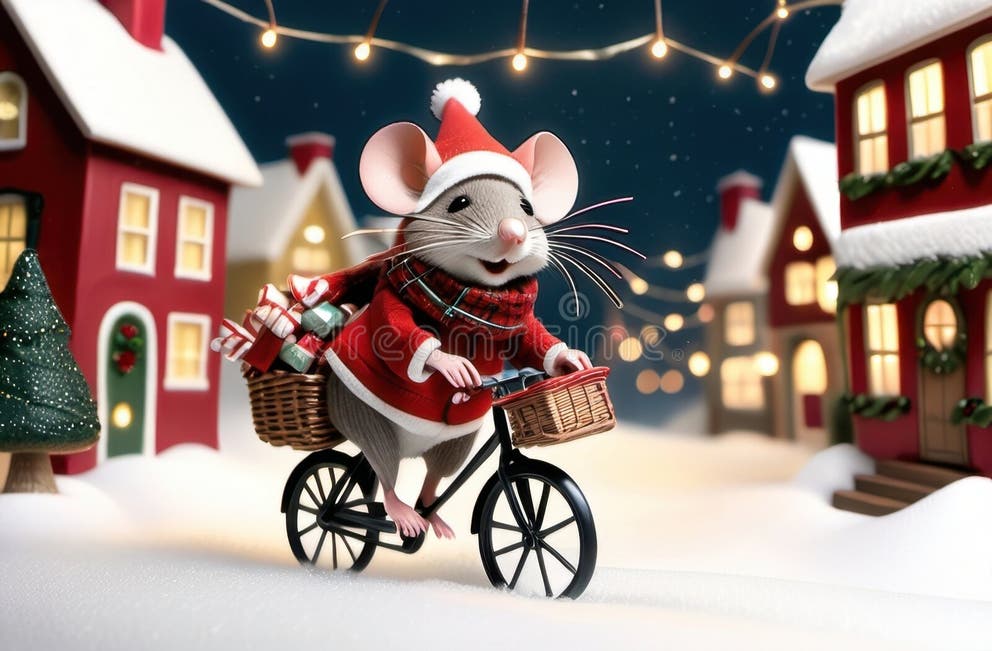 Snow Scene with Mouse on a Bicycle at 21-11-2024 Stock Illustration ...