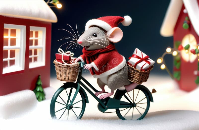 Snow Scene with Mouse on a Bicycle at 21-11-2024 Stock Illustration ...