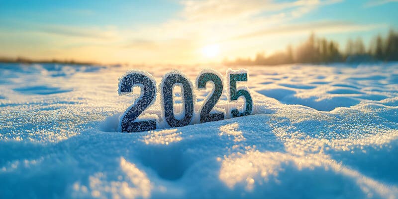 2025 in Snow: a Serene Winter Scene with Blue Snowy Numbers Under Soft ...