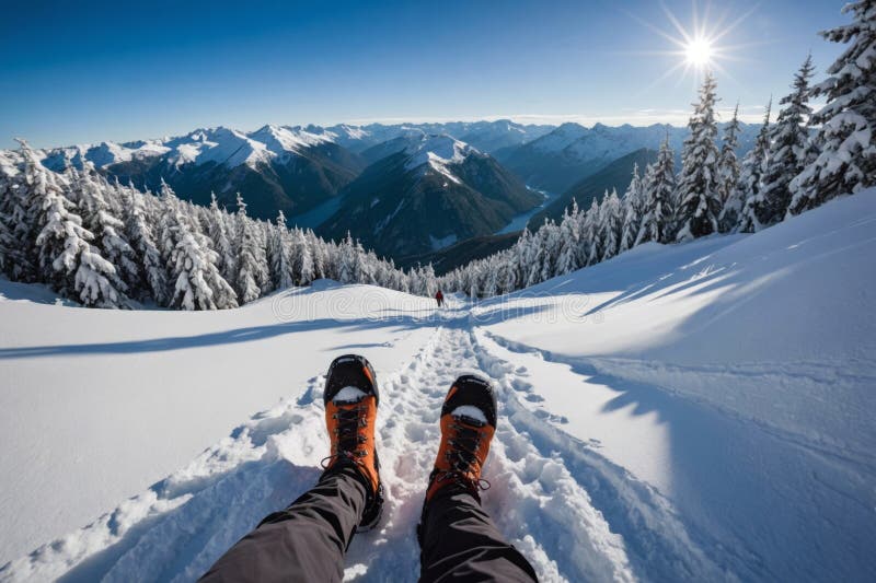 Snow shoes climbing stock photo. Image of outdoor, climbing - 349094982