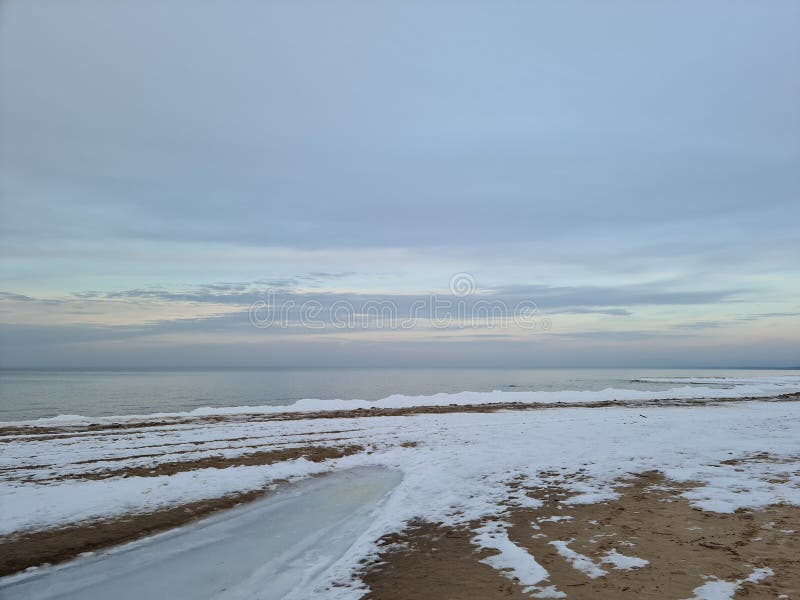 Snow on the sea shore stock image. Image of snow, morning - 238413159