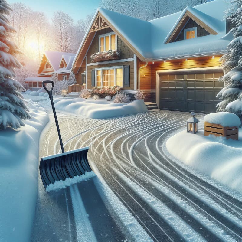 39 26. Snow Shovel Marks in the Driveway_ Lines and Pa Stock Photo ...