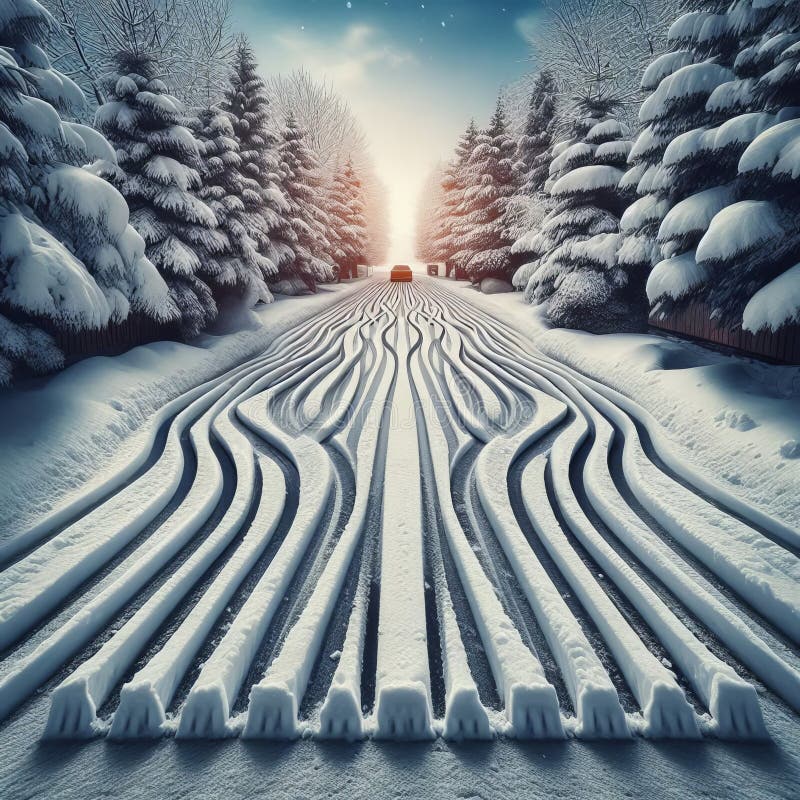 Snow Shovel Marks in the Driveway Lines and Patterns Stock Photo ...