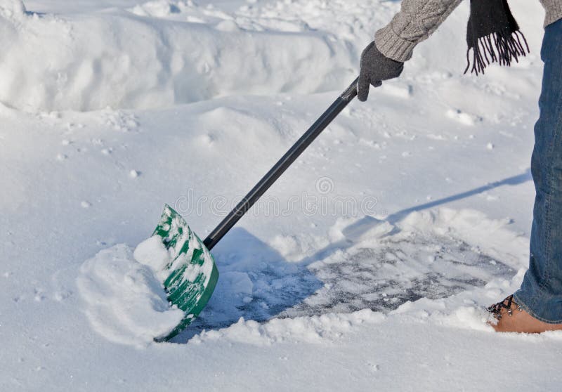 Snow Shovel pushing snow stock photo. Image of work, attack - 18244462