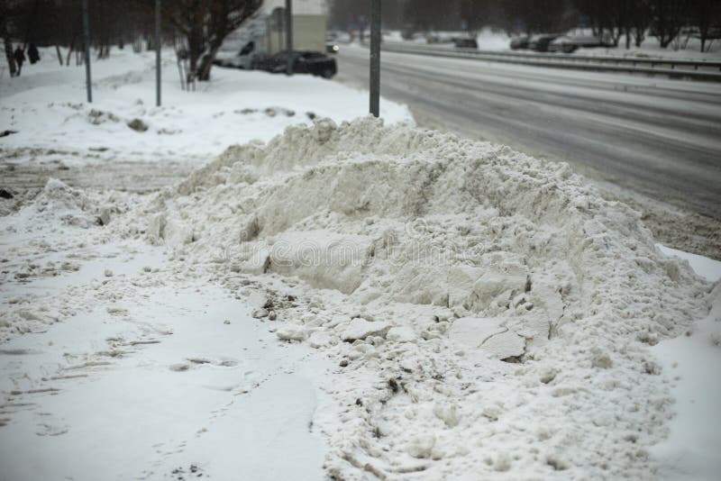 Snow on Side of Road. Snow Removed from Track Stock Image - Image of ...