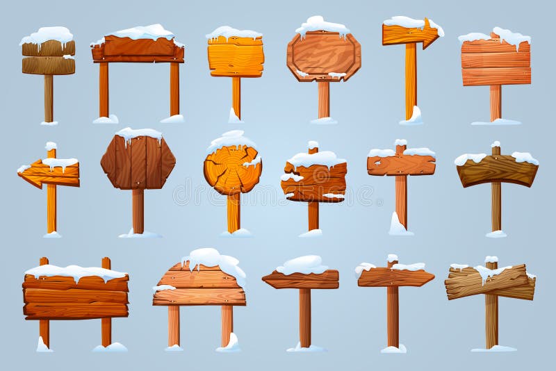 Snow Sign Pillars Set Isolated Signboards Pointers Stock Vector ...