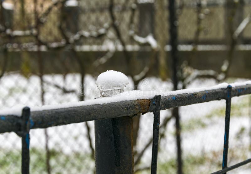 Snow on ice on the fence stock image. Image of decorative - 108259097