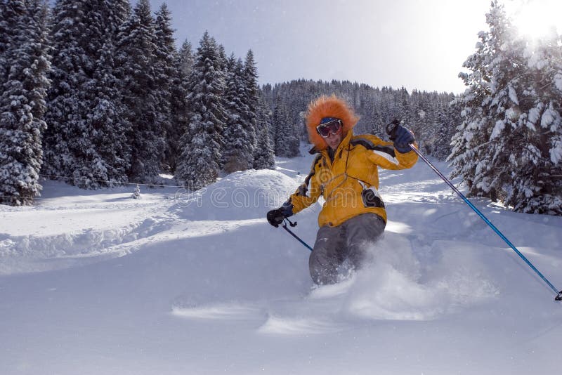 Snow Skier Jumping Over Blue Sky Stock Image - Image of exercising ...