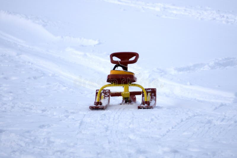 Snow Sled Steering Wheel and Snowmobile Stock Photo - Image of silver ...