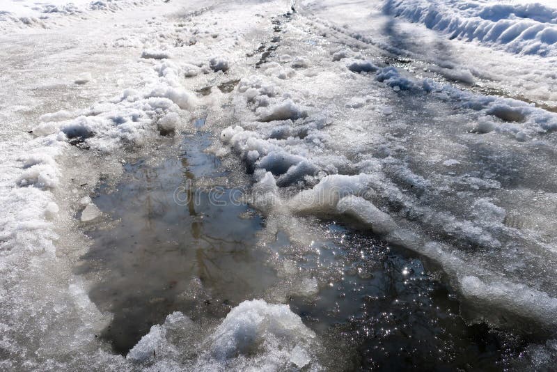 Slushy road stock image. Image of yellow, branches, cloudy - 4699645