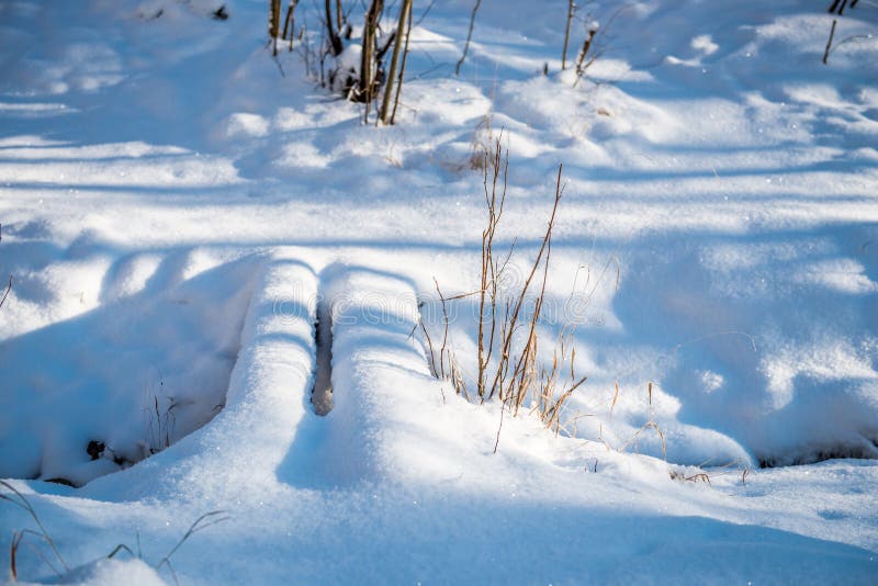Snow and small tiny bridge stock image. Image of snow - 72940487