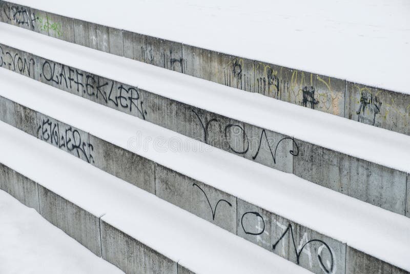 Snow on Stairs Outdoors , Winter Cityscape Stock Photo - Image of ...