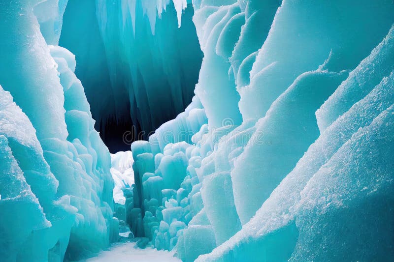 Snow Stalactites and Icicles Inside Frozen Ice Cave. Stock Illustration ...