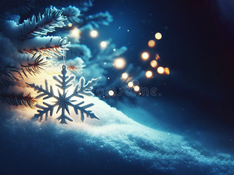 Snow Stars on a Pile of White Snow Amidst the Christmas Lights Stock ...