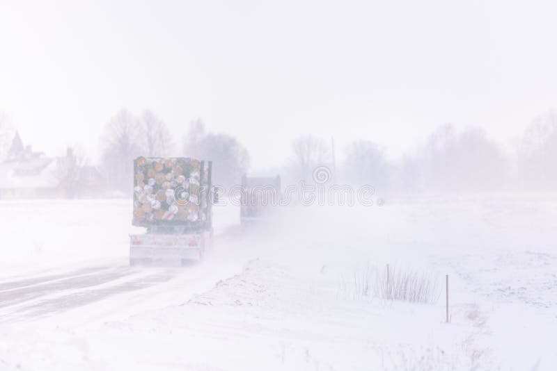 Snow Storm on a Highway in Daylight Stock Image - Image of storm, myst ...