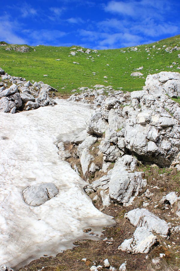 Snow in the Summer Mountains Stock Photo - Image of caucasus, backdrop ...