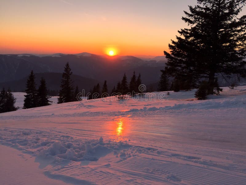 Snow and sunset stock photo. Image of sunset, snow, winter - 59736976