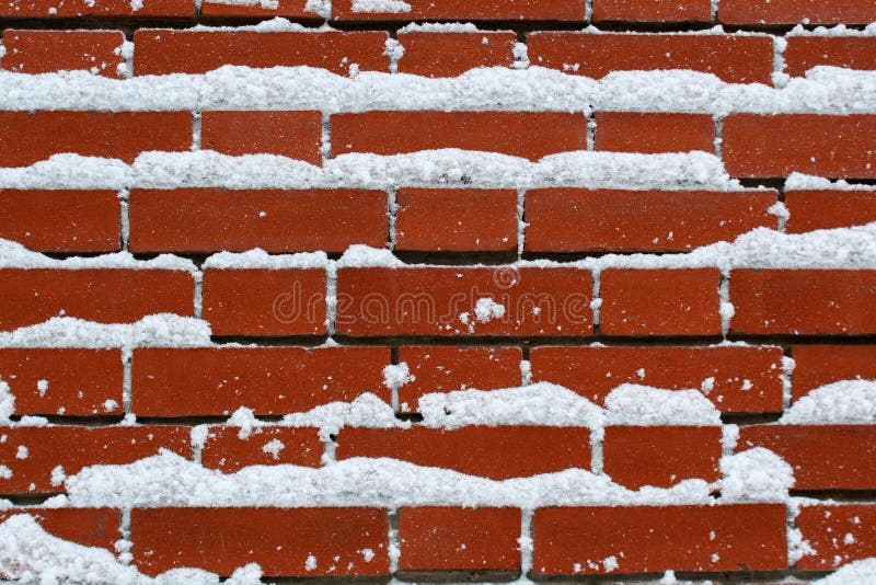 Texture Red Brick Wall Covered with Snow Stock Photo - Image of house ...