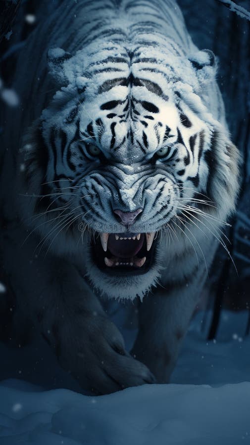 A Snow Tiger Walking on the Snow Forest Stock Illustration ...