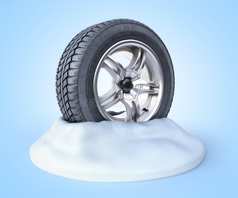 Snow Tires on a Snow 3d Render on Blue Stock Illustration ...