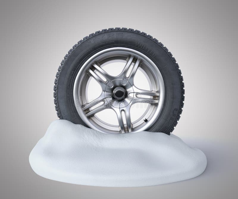 Snow Tires on a Snow 3d Render on Grey Stock Illustration ...
