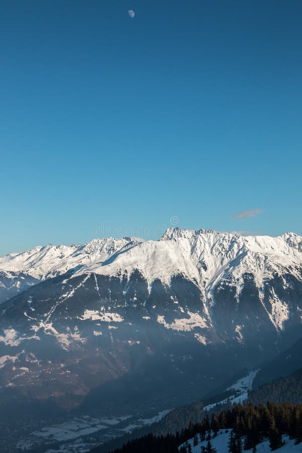Snow on the Top of the Mountains and Nice View Down the Valley Stock ...