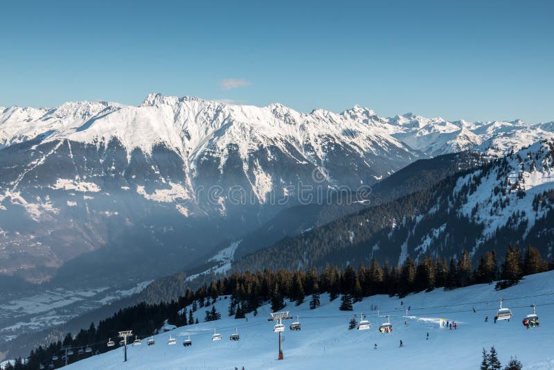 Snow on the Top of the Mountains and Nice View Down the Valley Stock ...
